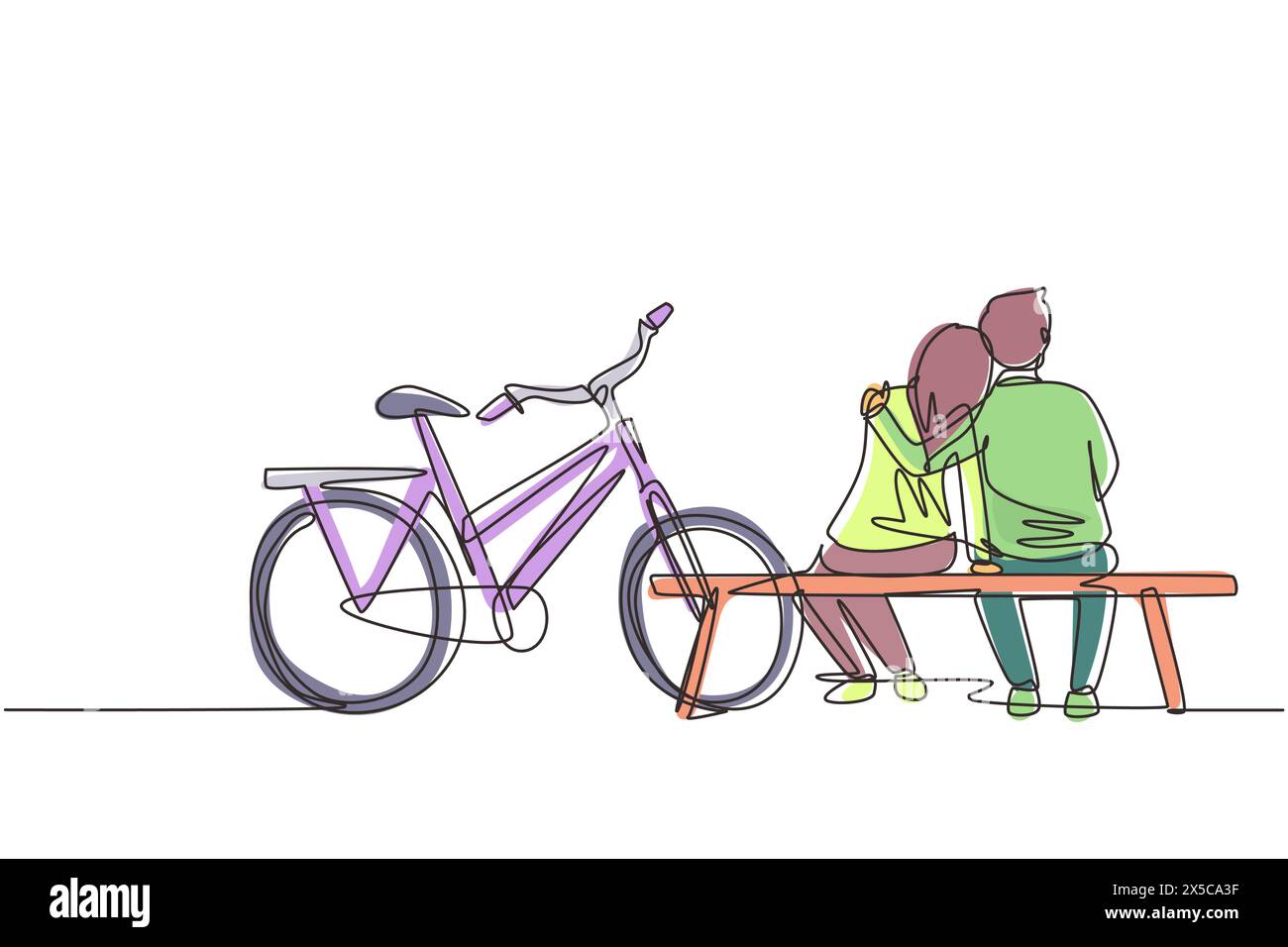 Single Continuous Line Drawing Romantic Couple Chatting While Sitting