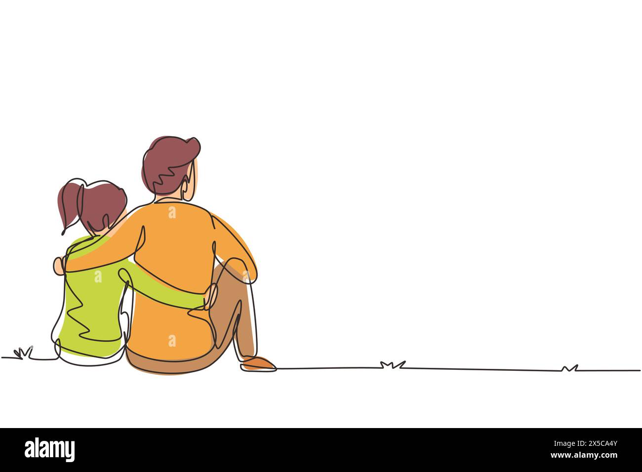 Single continuous line drawing romantic couple in love sitting and ...