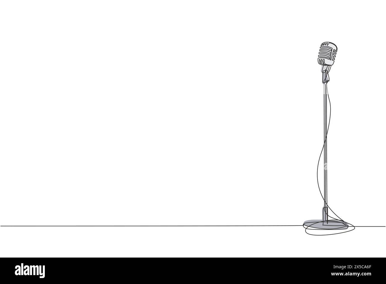 Single continuous line drawing vintage microphone isolated on white ...