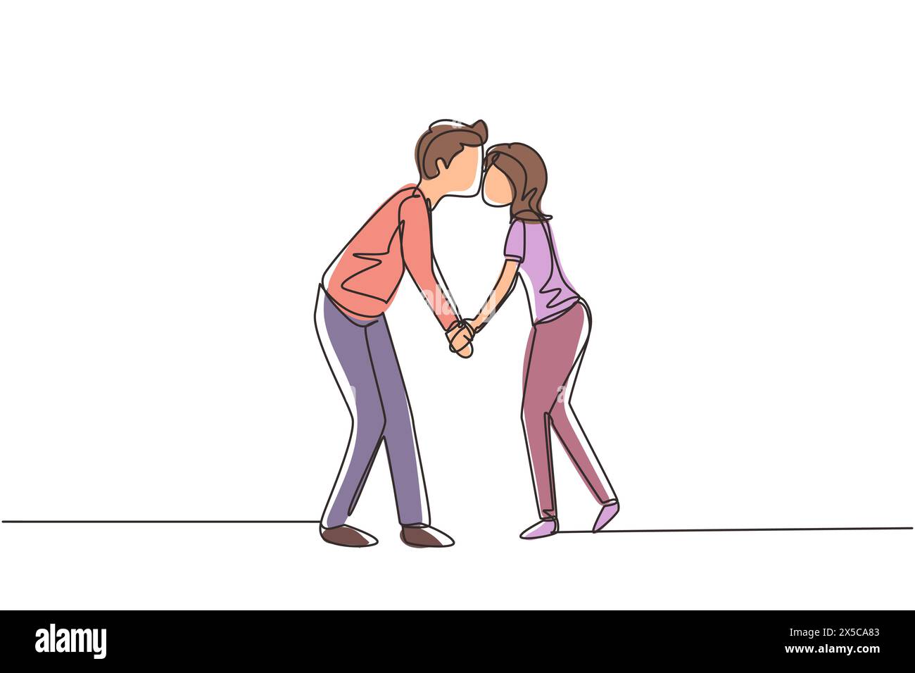 Single Continuous Line Drawing Romantic Of Male And Female Couple With