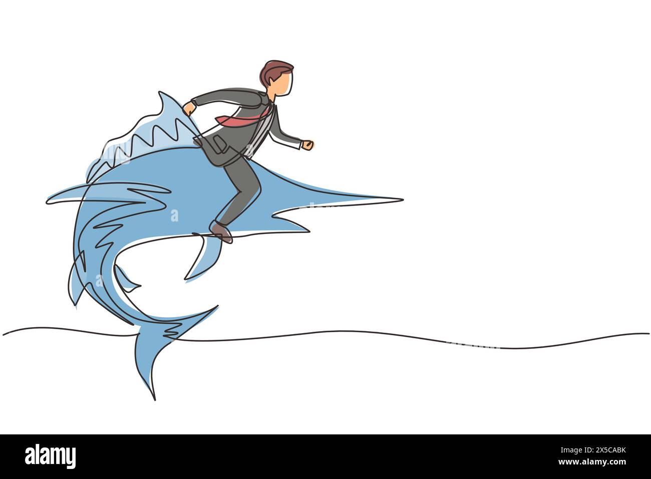 Continuous one line drawing brave businessman riding huge dangerous ...