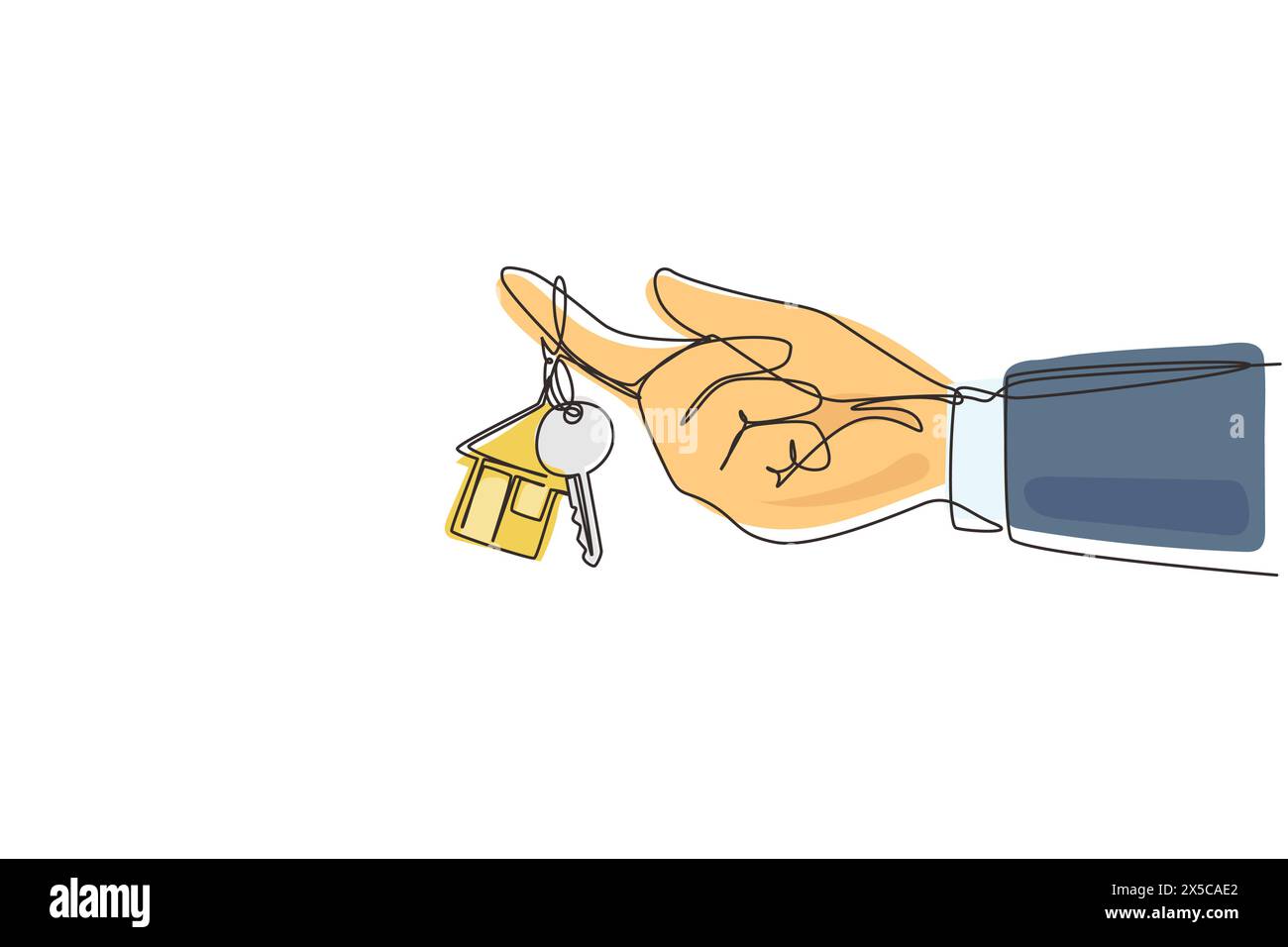 Single one line drawing hand hold a key of house or apartment. Real ...