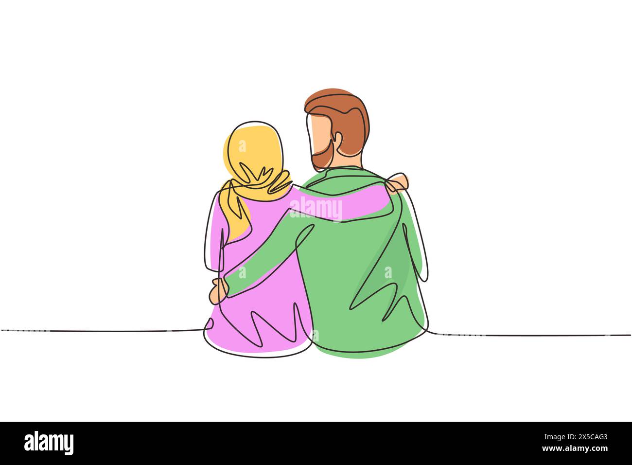 Continuous one line drawing happy Arab family. Couple relationship in ...