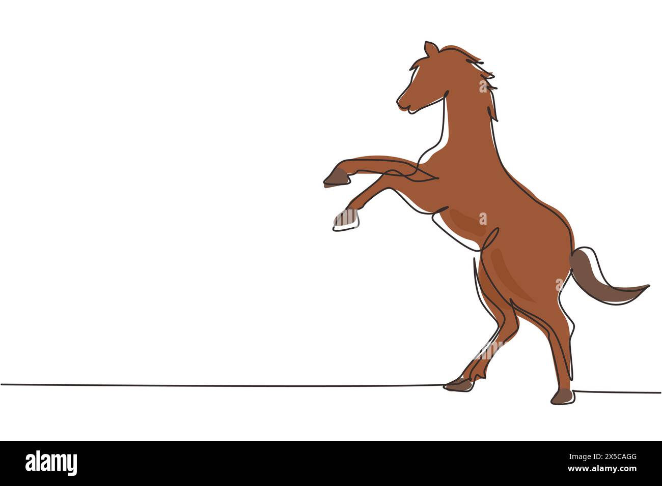 Single continuous line drawing rearing up wild horse. Strong character ...