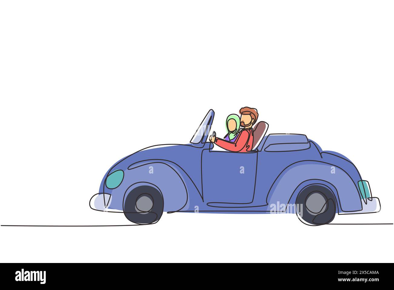 Single continuous line drawing cute elegant couple on road trip in ...