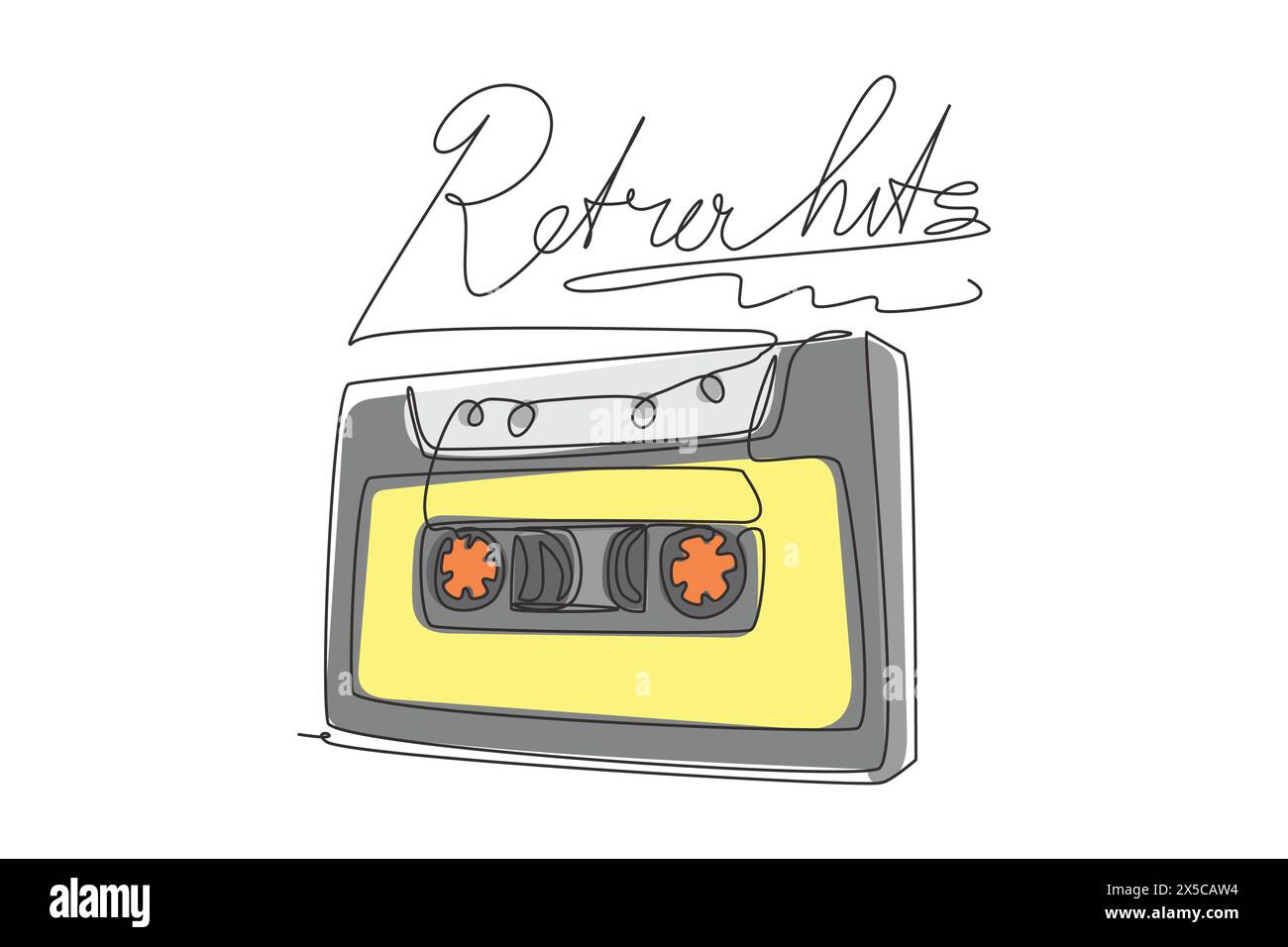 Single one line drawing vector illustration of tape spelling word retro ...