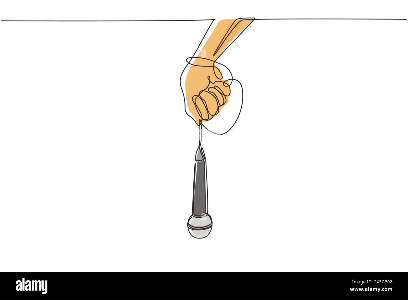 Single continuous line drawing hand holding microphone with lead ...