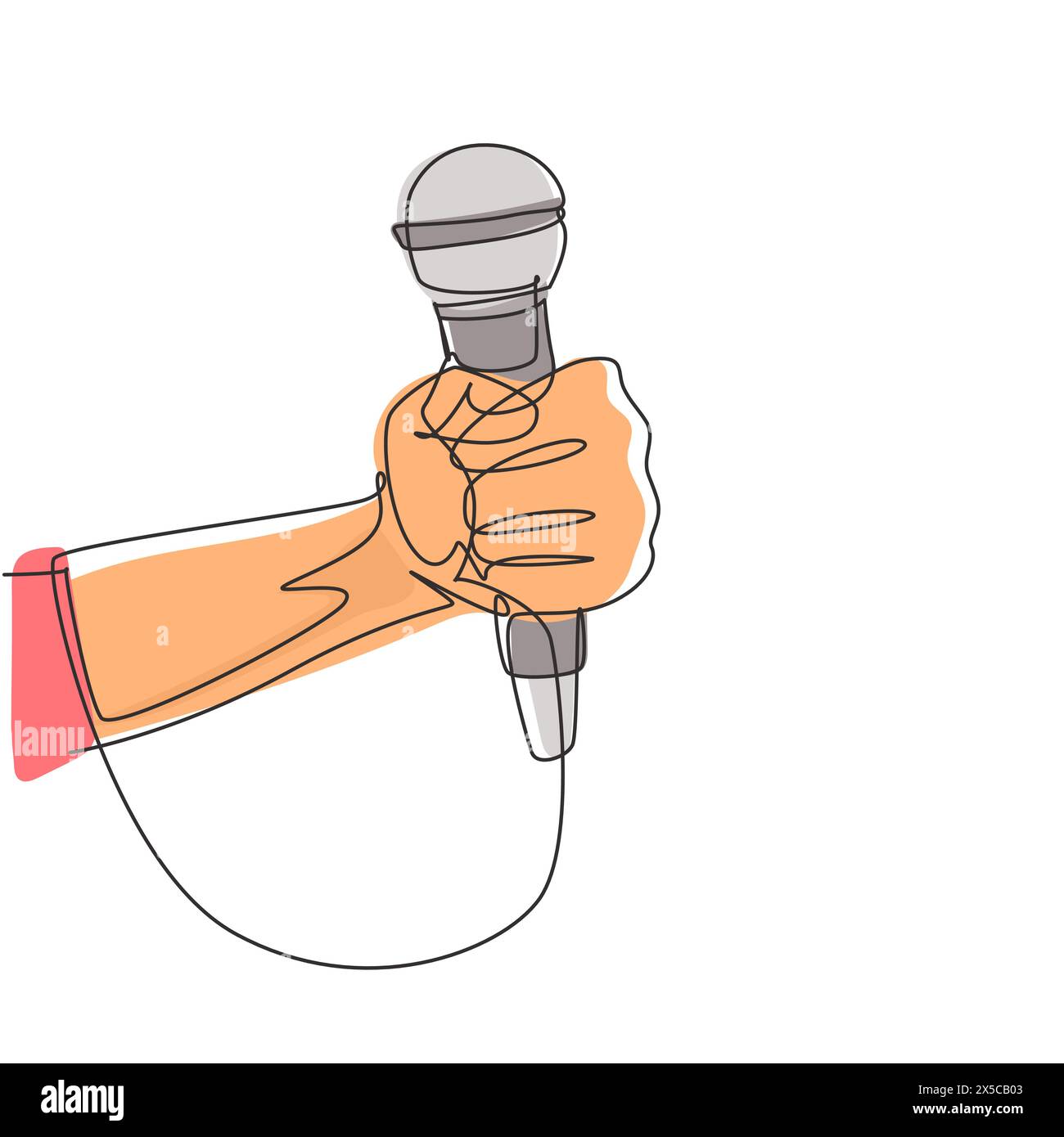 Single one line drawing karaoke man sings song to microphone. Singer ...