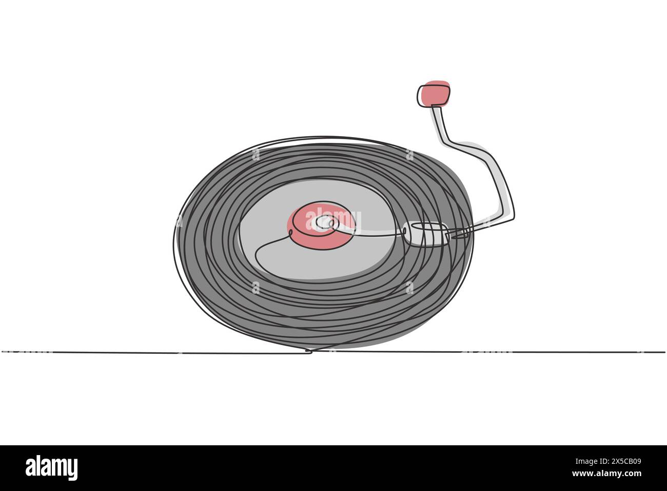 Single one line drawing vinyl record music poster design template with ...