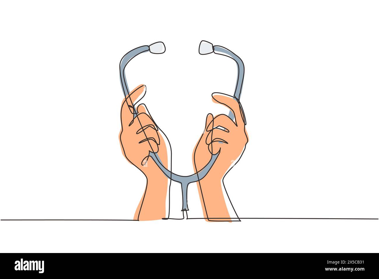 Continuous one line drawing medical background with hands holding ...