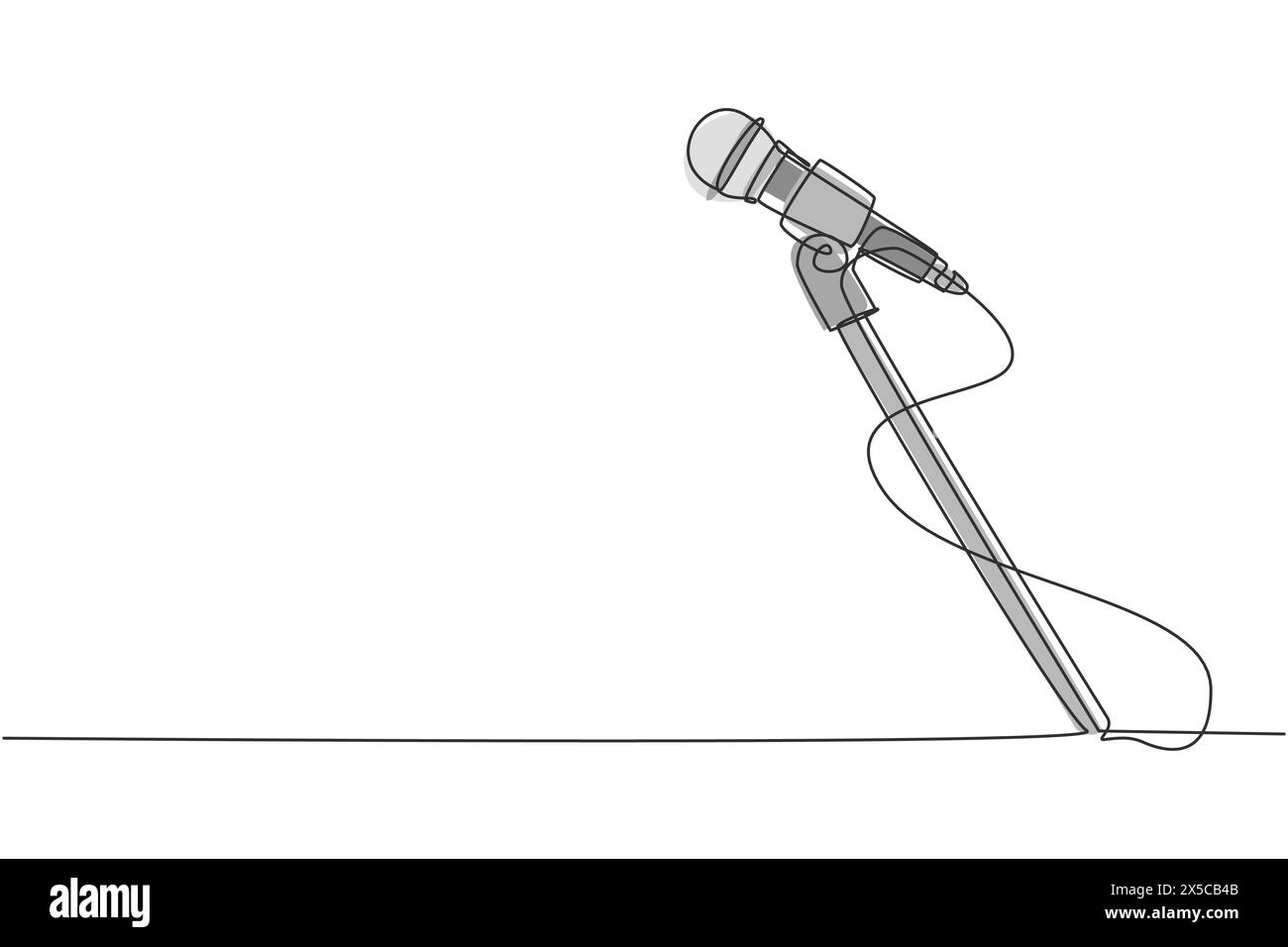 Single one line drawing stand with microphone on white background ...