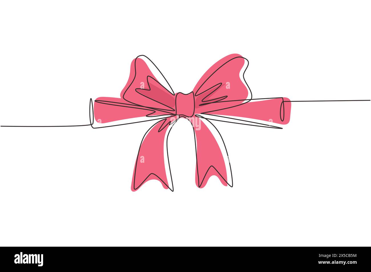 Single one line drawing bow and ribbon isolated on white background ...