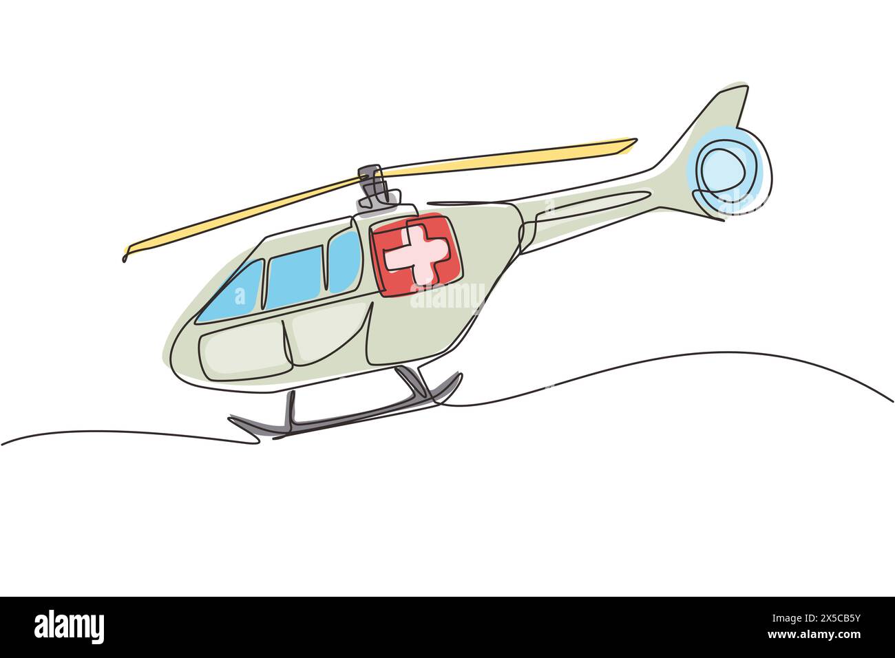 Single continuous line drawing ambulance helicopter. Medical evacuation ...
