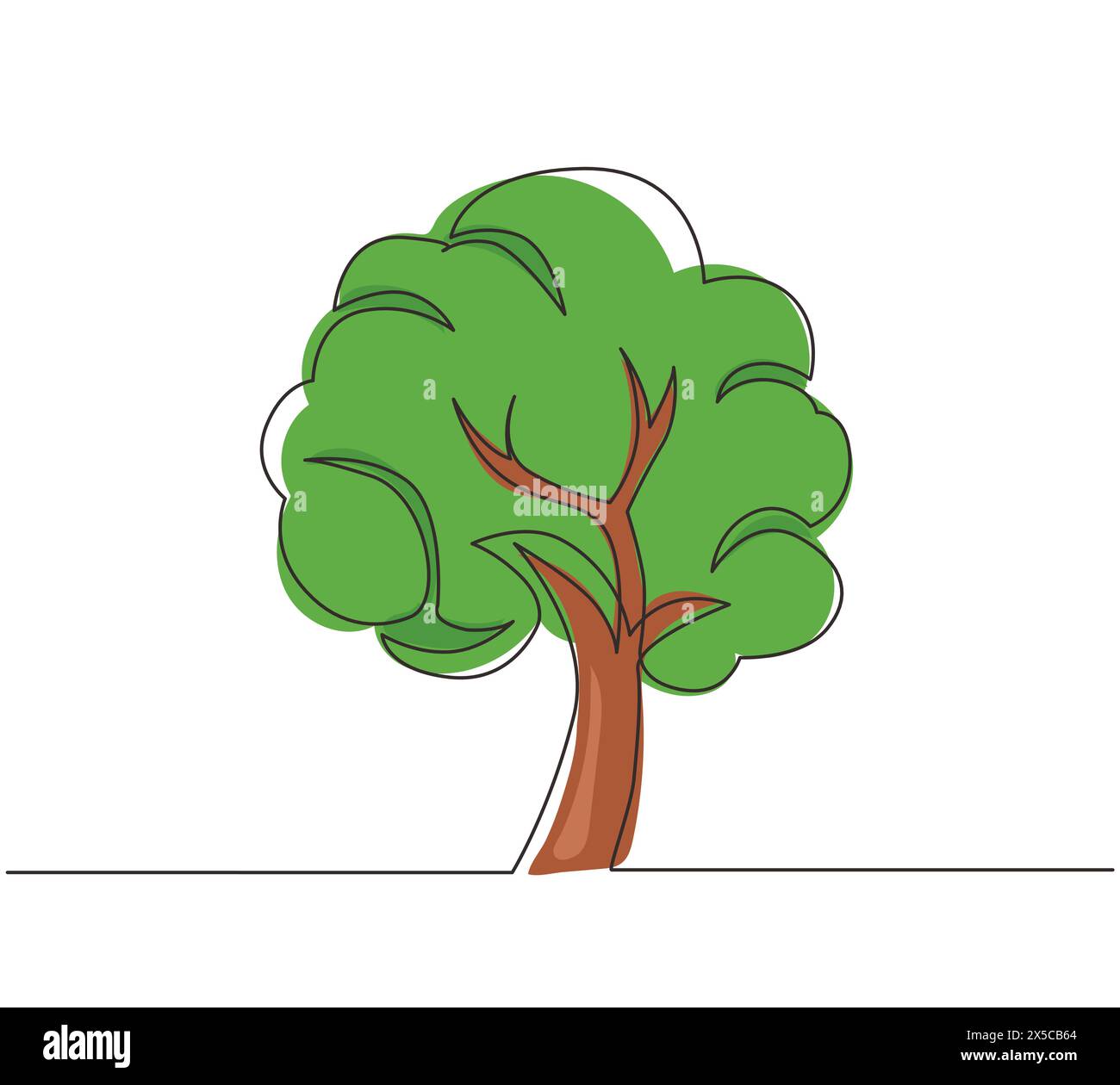 Single one line drawing green tree fertile on white background, trees ...
