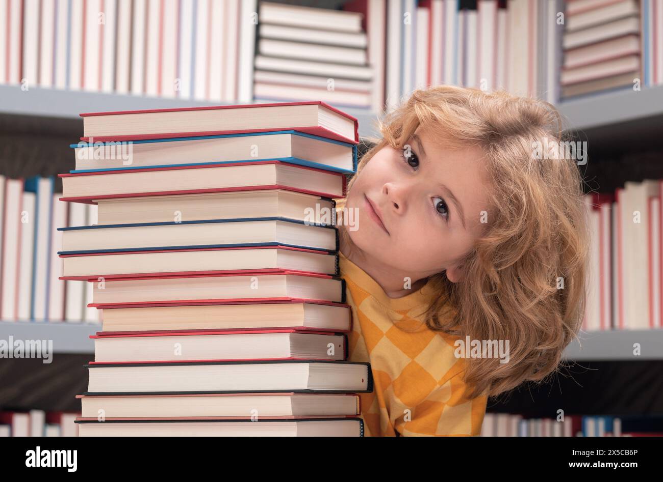 Intellectual child, clever pupil. School child studying in school ...