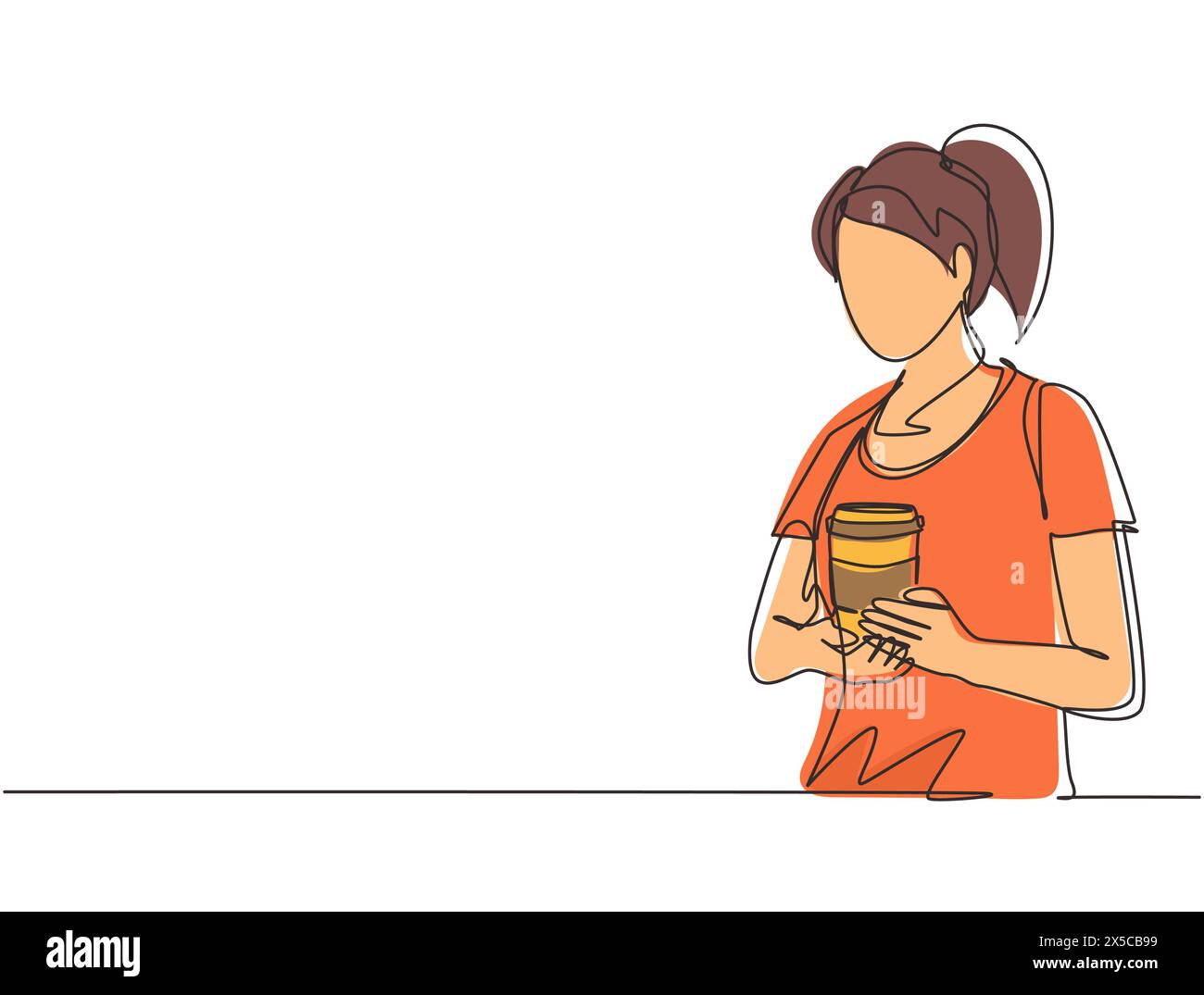 Continuous one line drawing waitress holding and serving paper cup of ...