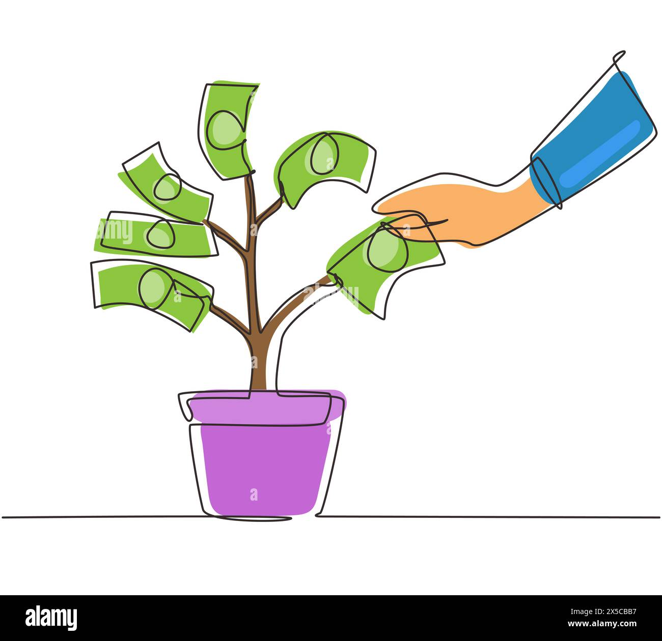 Single continuous line drawing hand pick up dollar banknote from money ...