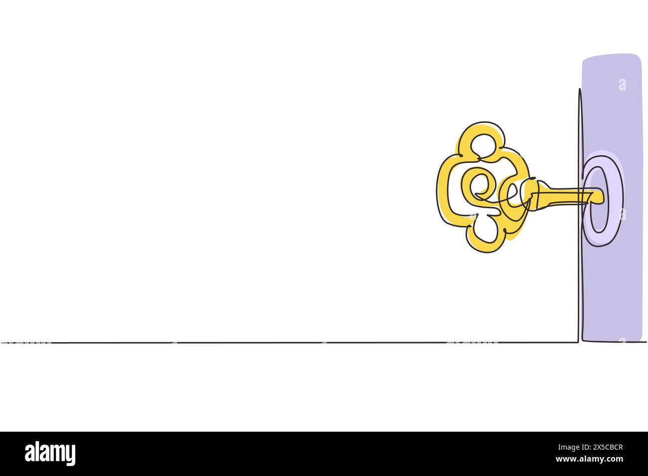 Single one line drawing old key in keyhole on white background. Concept ...