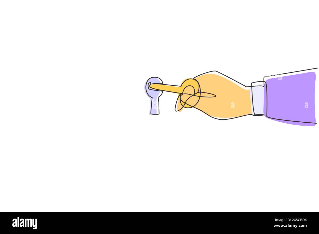 Single continuous line drawing key in hand holds man. Open the door ...