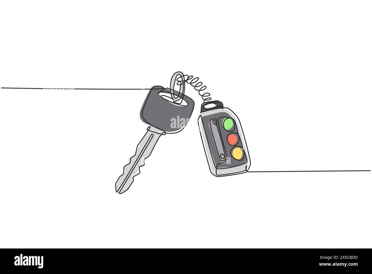 Continuous one line drawing realistic car keys black color isolated on ...