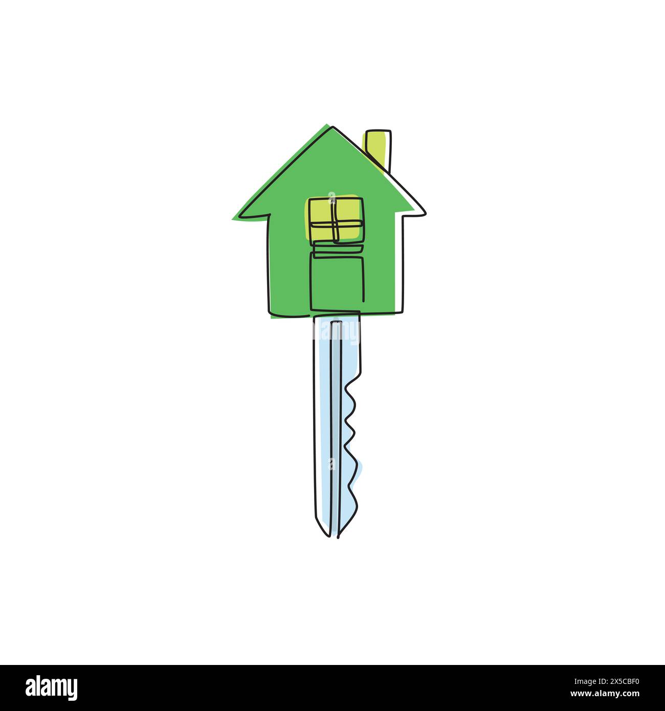 Single continuous line drawing black flat style key and house icon ...