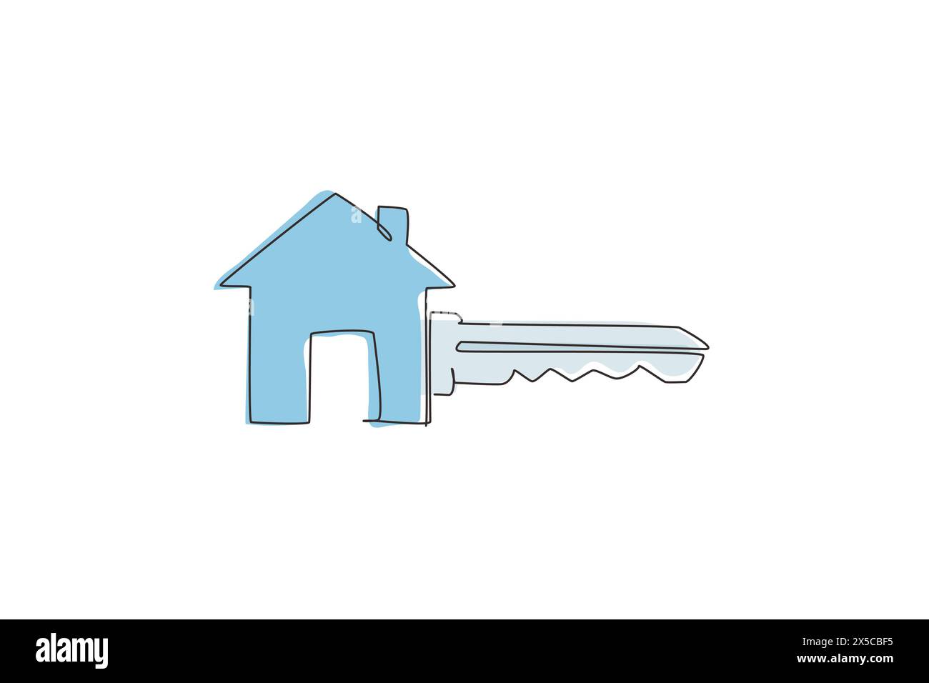 Single continuous line drawing elegant key house logo design, real ...