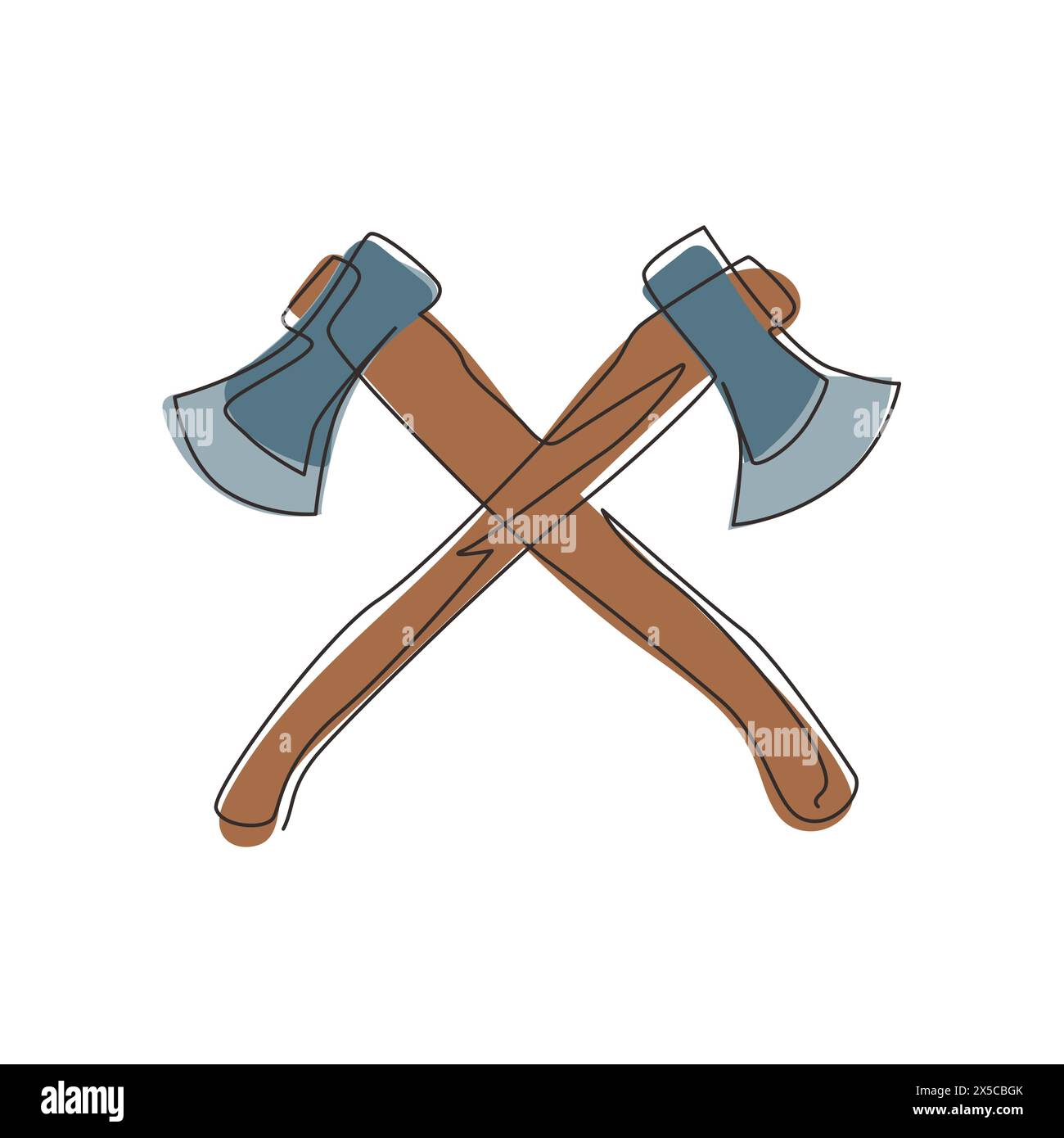 Continuous one line drawing lumberjack axes crossed icon. Crossed axes ... Continuous one line drawing lumberjack axes crossed icon. Crossed axes ...