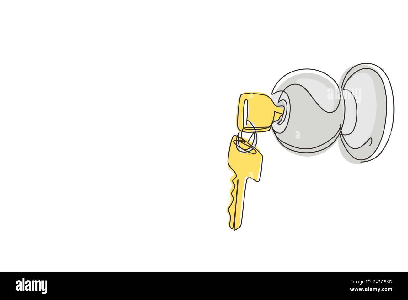 Continuous one line drawing door knob locks with keys isolated. Open ...