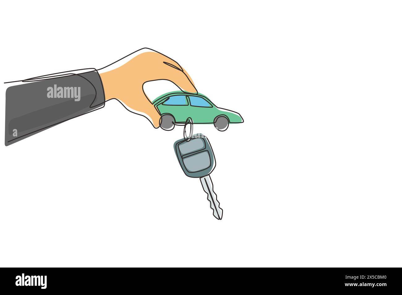 Single one line drawing man handing over keys. Car rental for sale ...