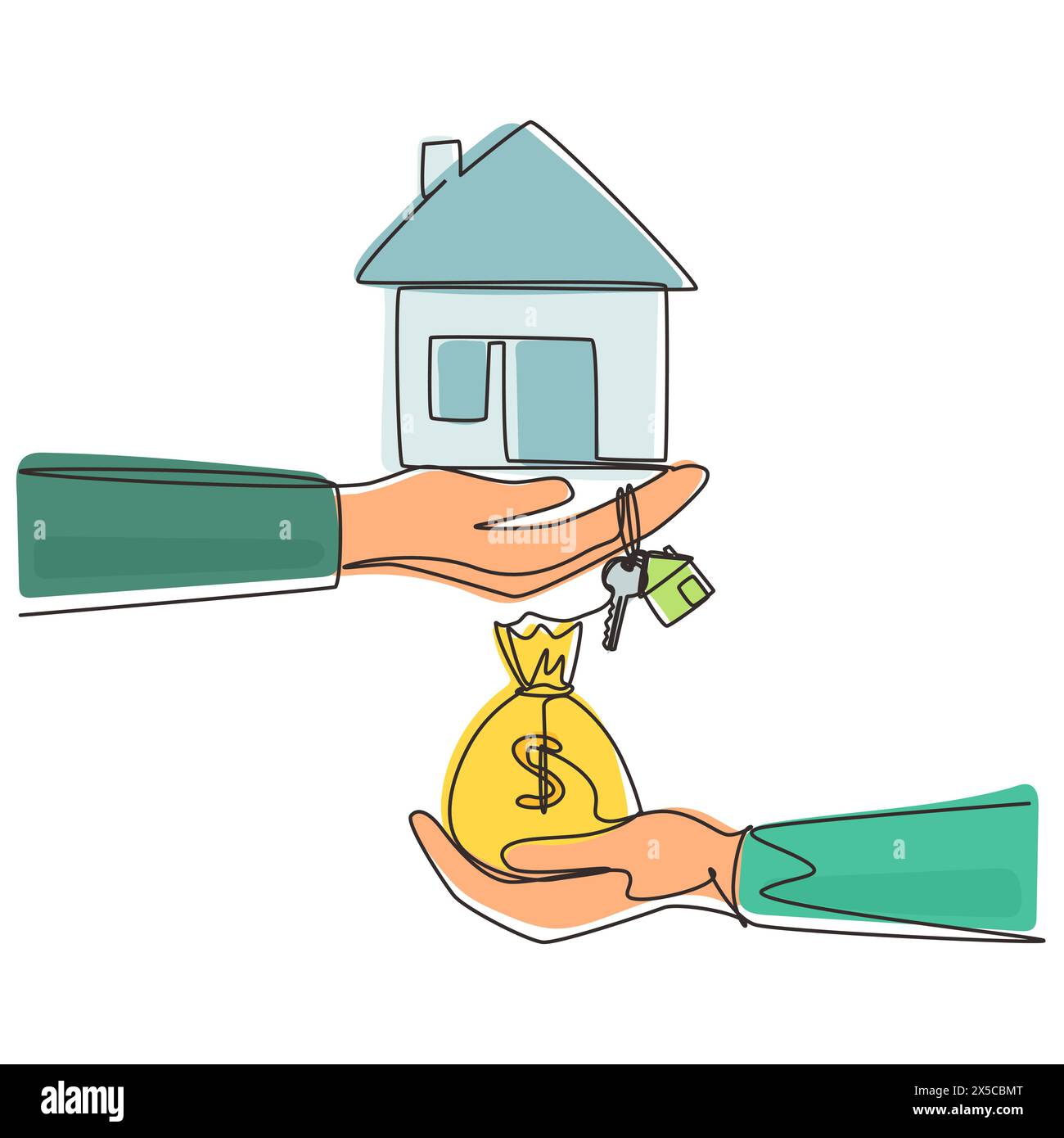 Single continuous line drawing buying-selling houses, refinance your ...