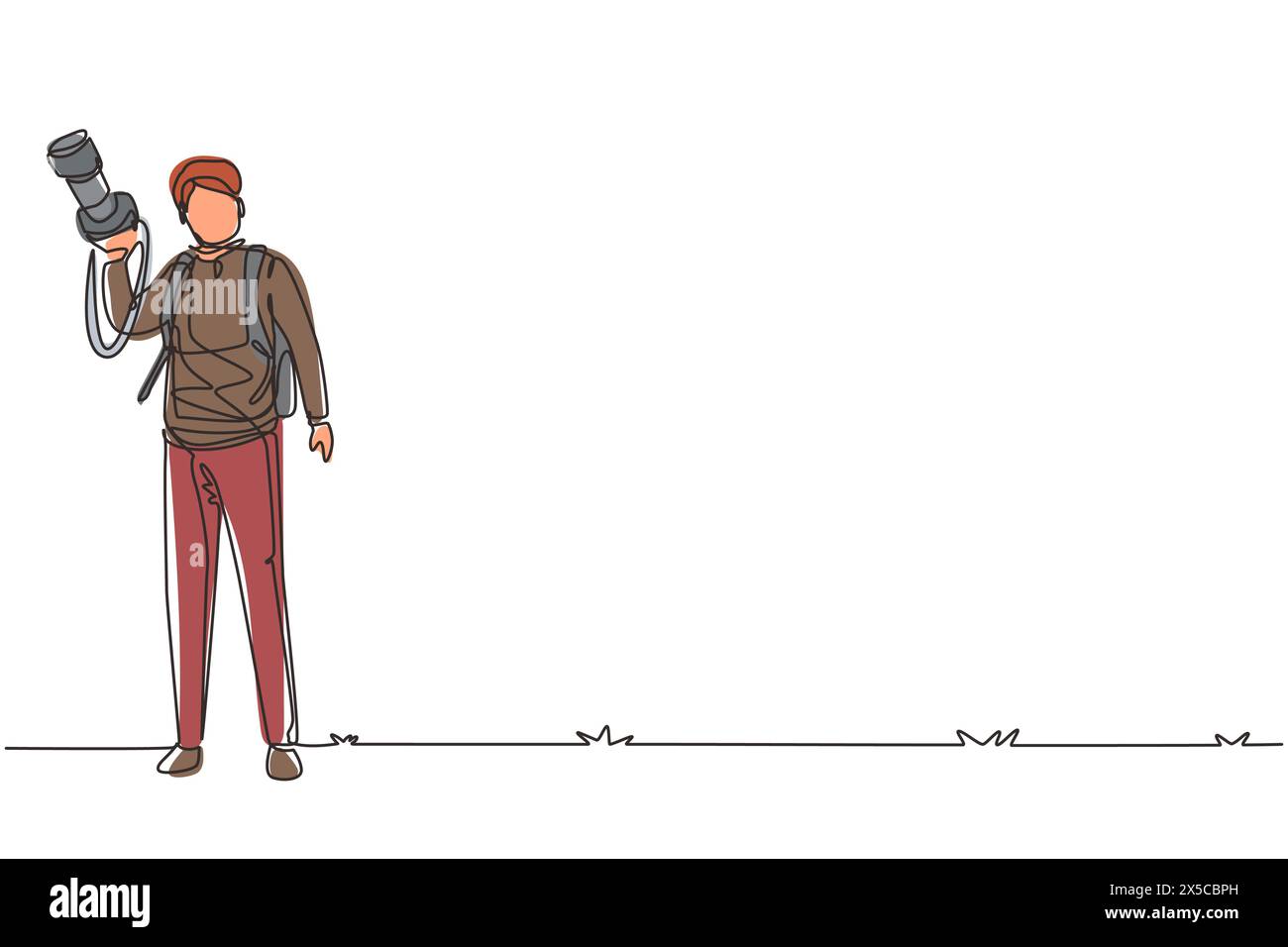 Single continuous line drawing young cheerful professional male ...