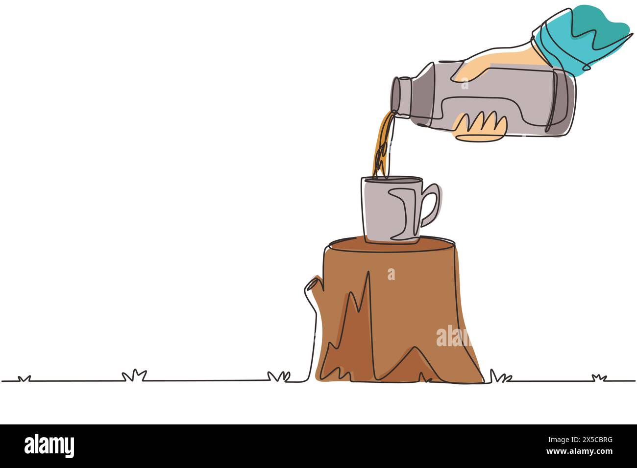 Continuous one line drawing male hand pouring hot tea into mug from ...