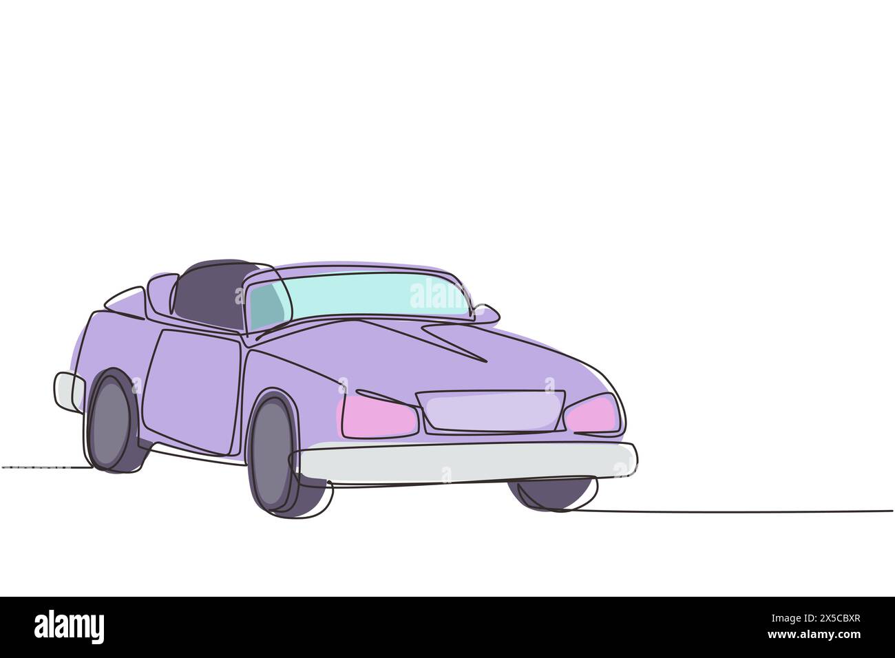 Single continuous line drawing classic retro convertible sports car ...