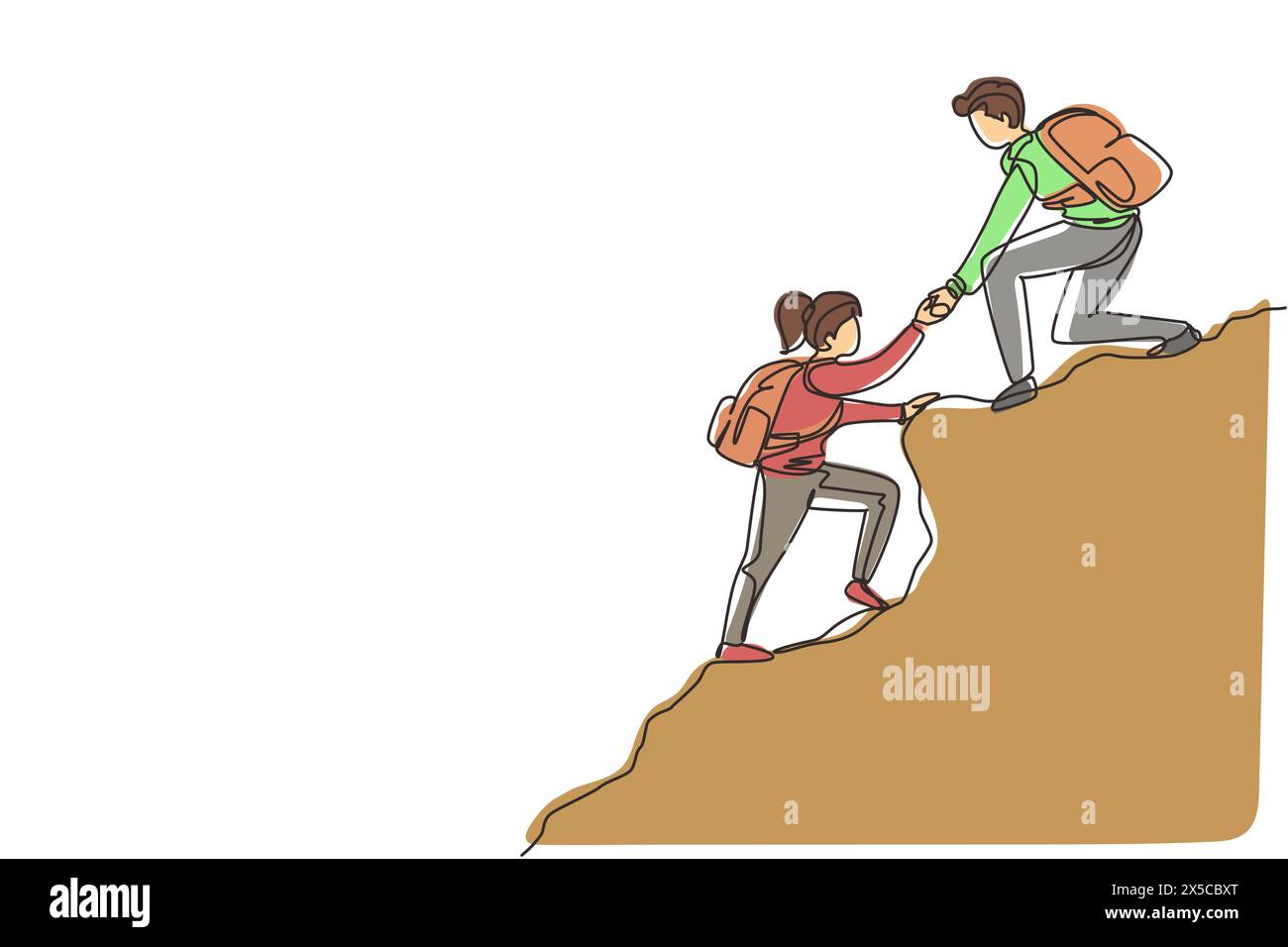 Continuous one line drawing group of people man woman helping each ...