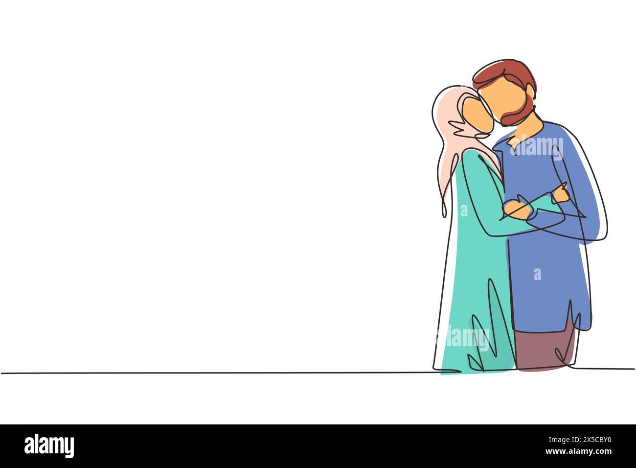 Continuous one line drawing Arab boy and girl in love and kissing ...