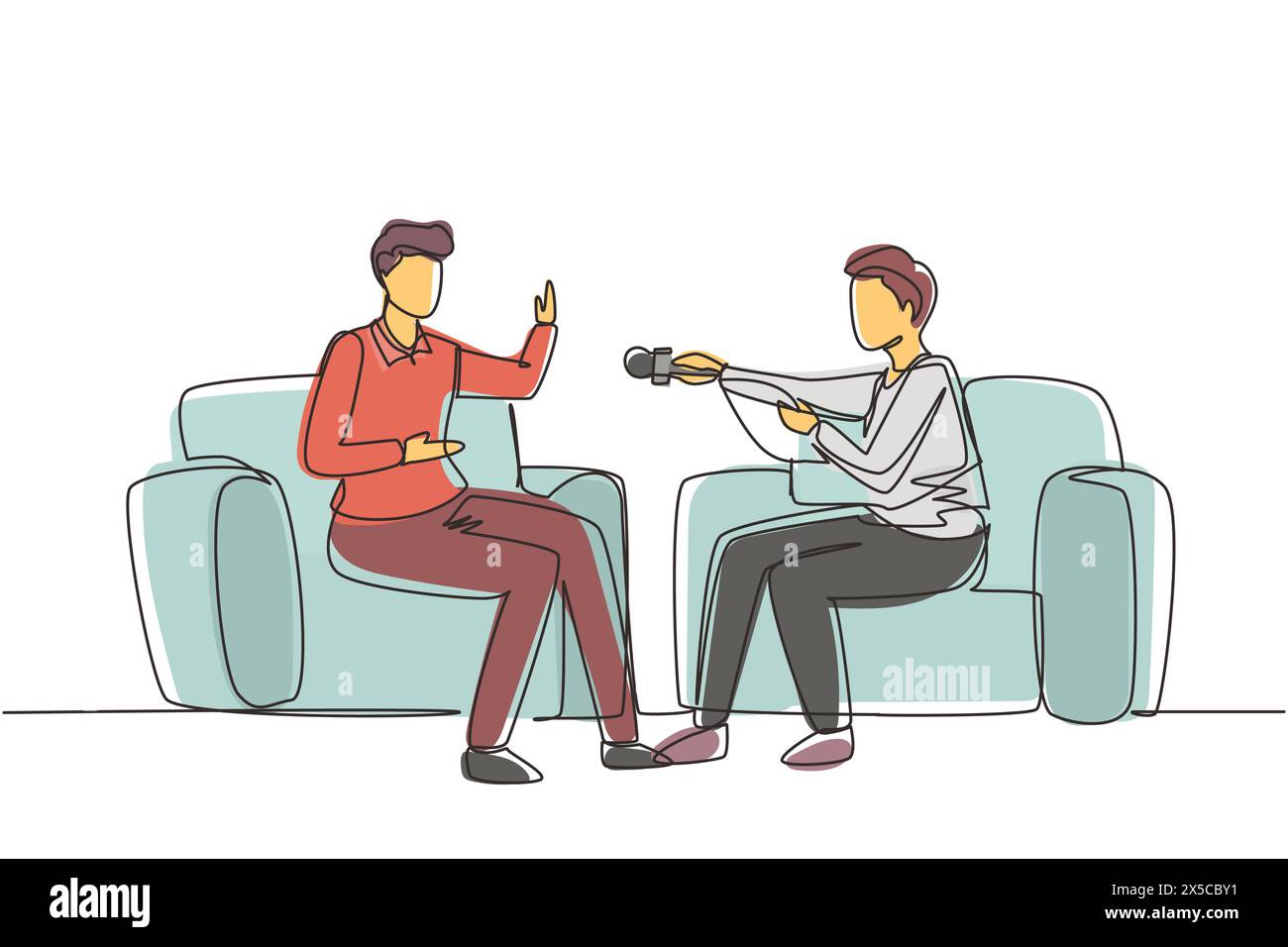 Single one line drawing Interview with famous person. Television or ...