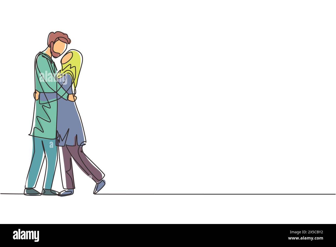 Continuous One Line Drawing Loving Arabic Couple Kissing And Hugging