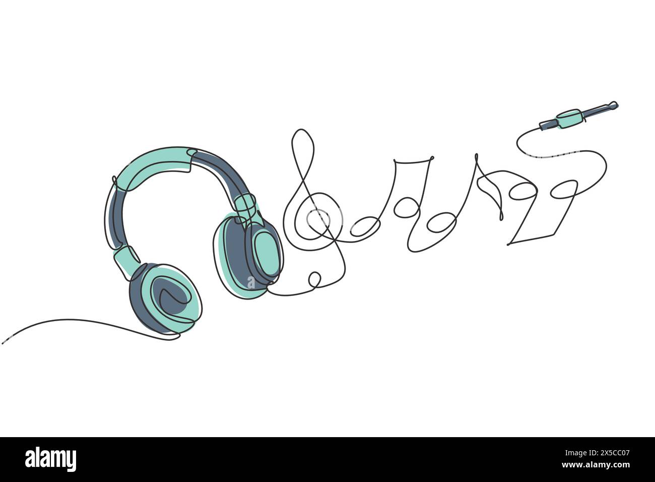 Single continuous line drawing headphones. Music gadget and note. Audio ...