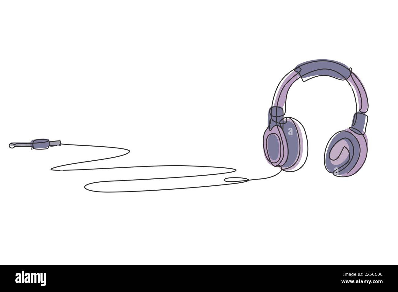 Single one line drawing woman listening to music. Headphones musical ...