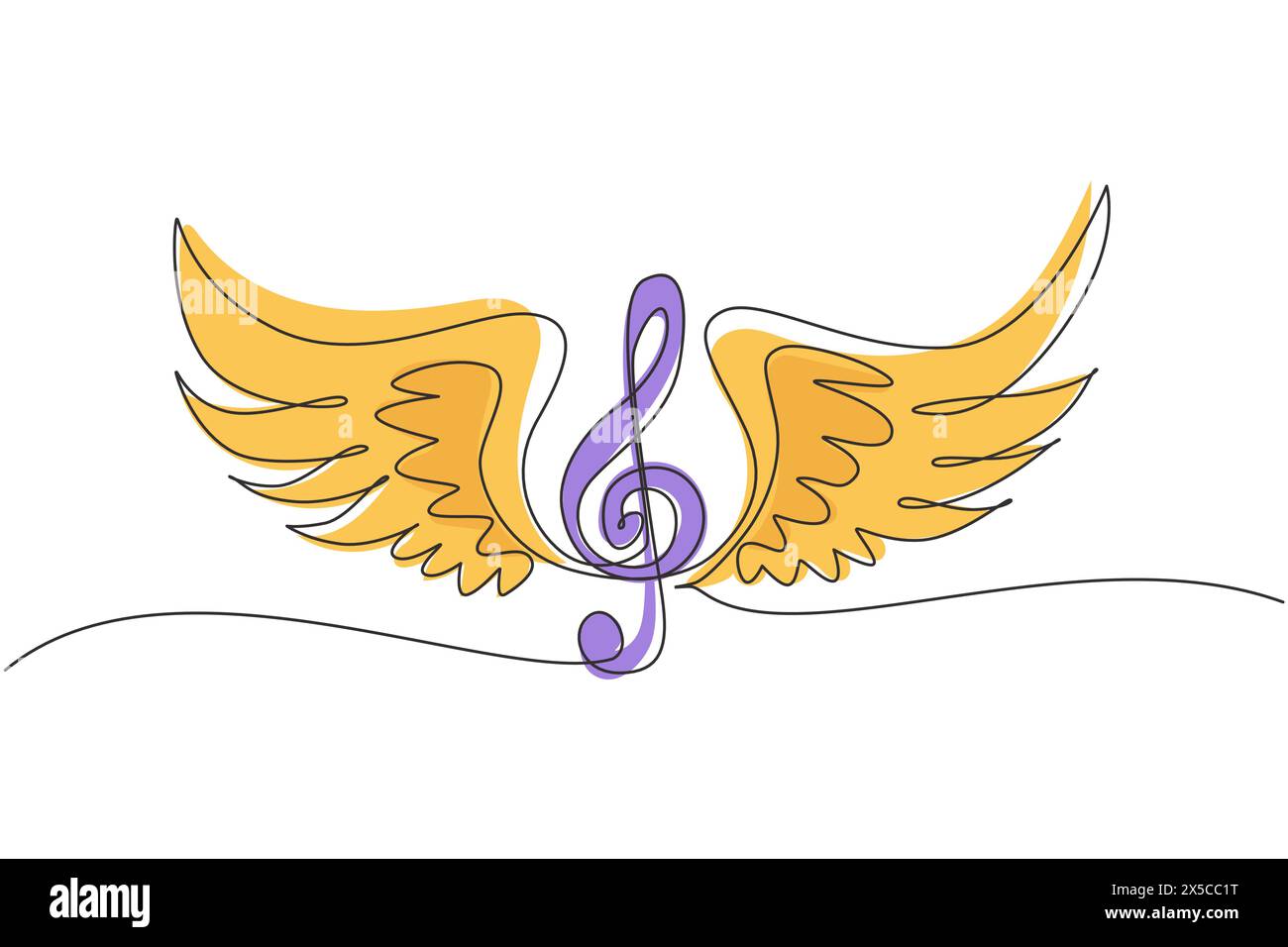 Continuous one line drawing treble clefs with wings isolated on white ...