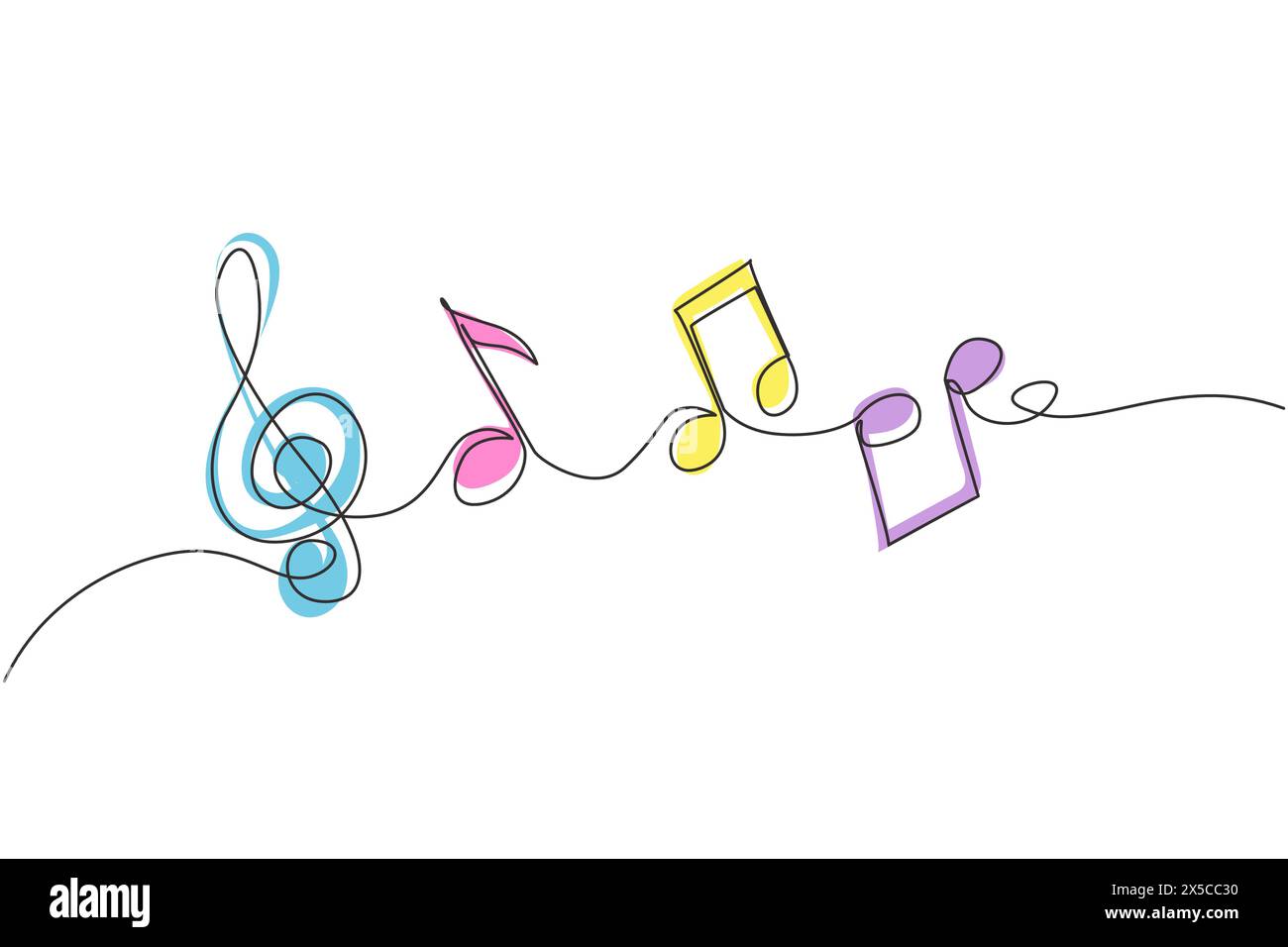 Continuous one line drawing abstract music note background, notes ...
