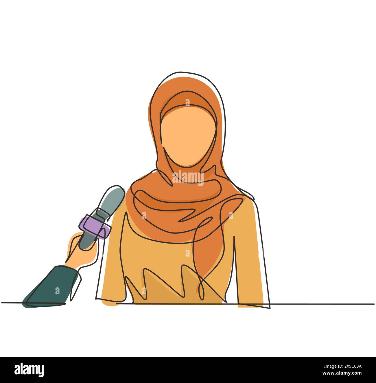 Single one line drawing interview with young Arabian girl. Digital ...