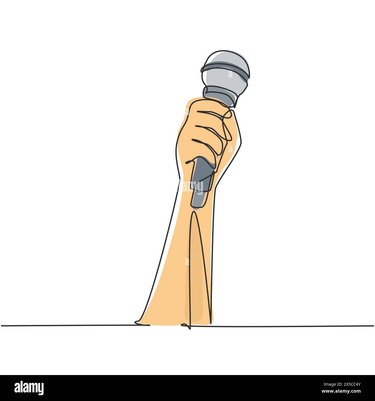 Continuous one line drawing female hand holding microphone isolated on ...
