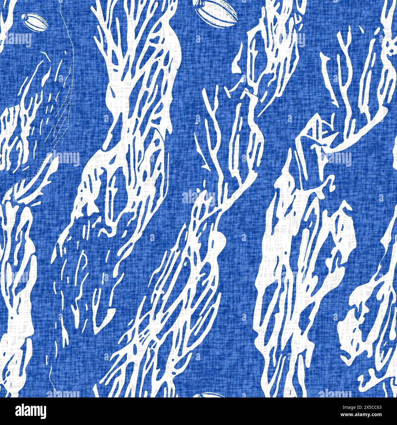 Whimsical seaweed kelp coastal electric blue beach pattern. Batik ...