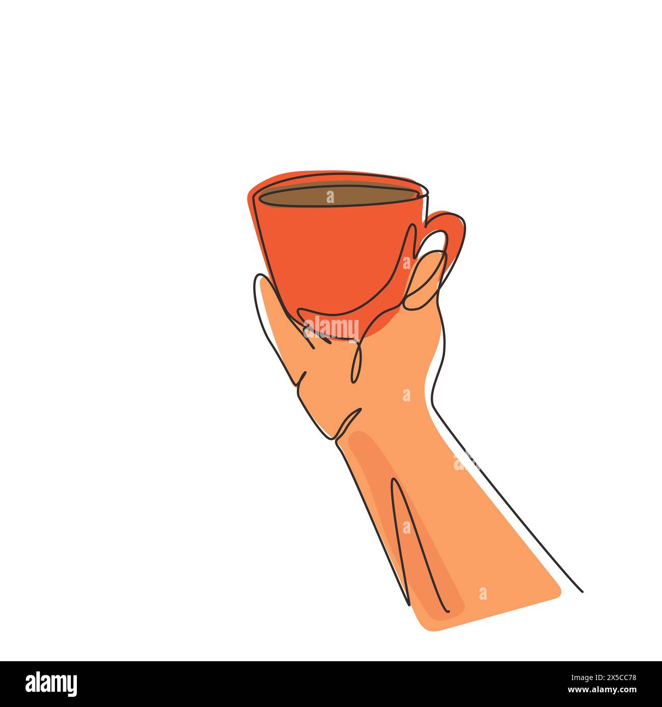 Continuous one line drawing hand hold cup of coffee steam light bulb ...