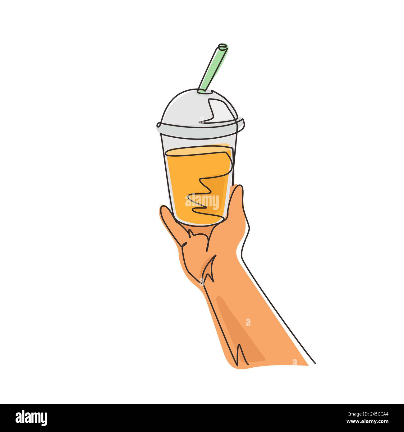 Single one line drawing hand holding plastic cup of famous Taiwanese ...