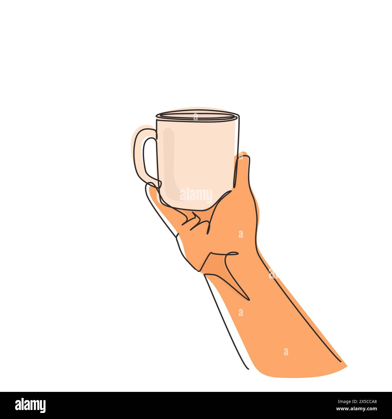 Single one line drawing female hand holding a cup with tea or coffee ...