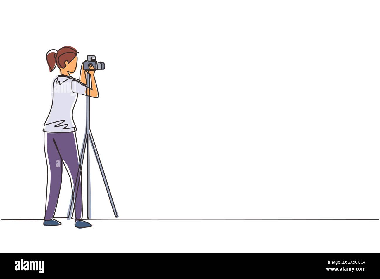 Continuous one line drawing female photographer with camera. Studio ... Continuous one line drawing female photographer with camera. Studio ...