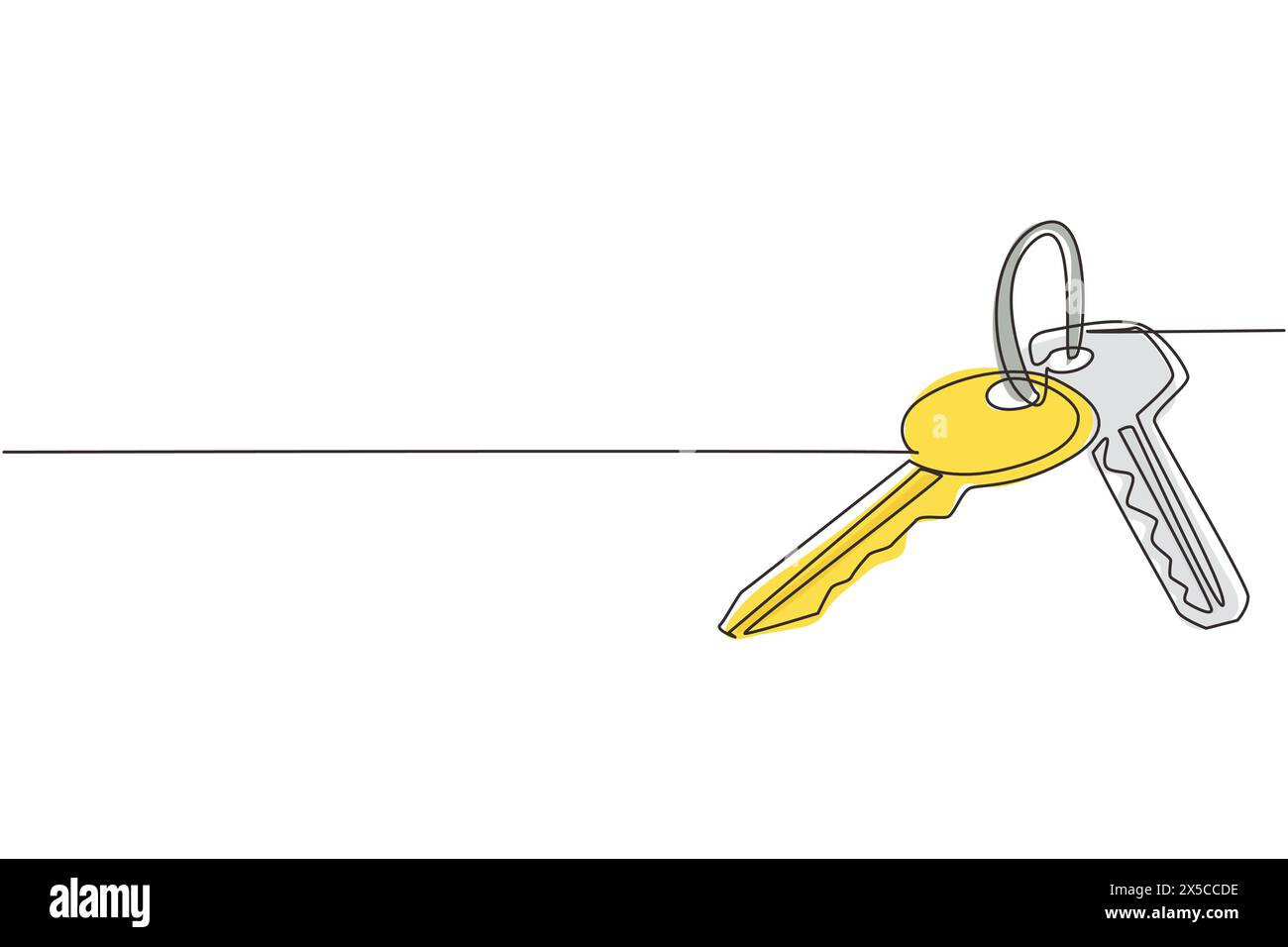Continuous One Line Drawing House Key With Blank Isolated On White Background Concept Of