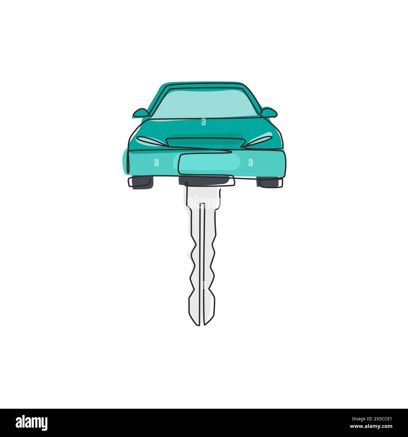 Single one line drawing car shaped car key. Keyring and remote control ...